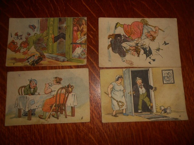 4 crtane stare razglednice,domaći autor