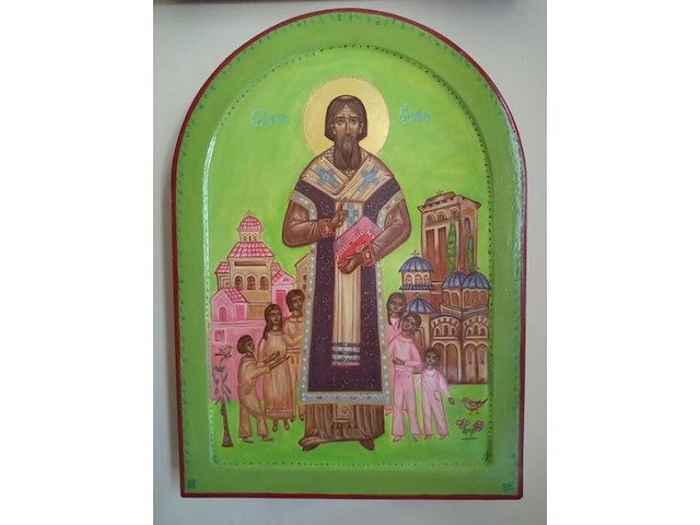 Sveti Sava sa decom, ikona, 36x26 cm