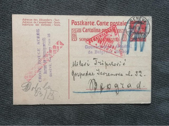 DOPISNA KARTA / ŽENEVA - BEOGRAD 1916