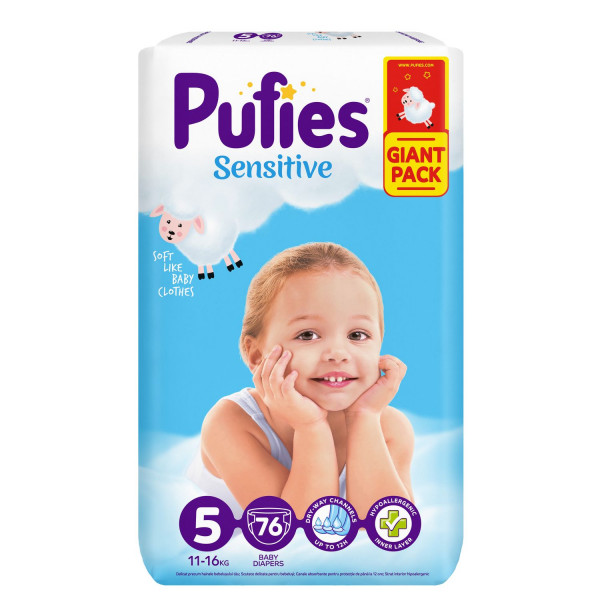 Pufies pelene sensitive BP 5 junior 11+kg 76kom