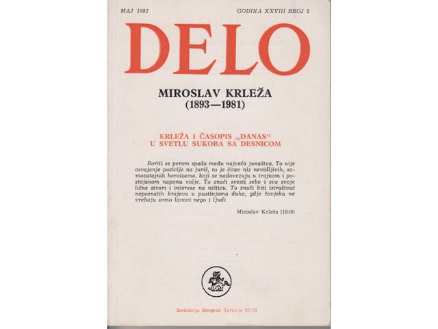 Delo 5/1982 - MIROSLAV KRLEŽA 1893-1981 - perfekттттттТ