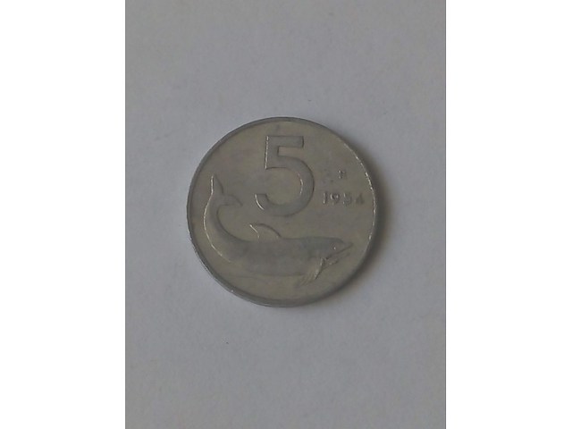 5 Lira 1954.godine - Italija - Delfin -