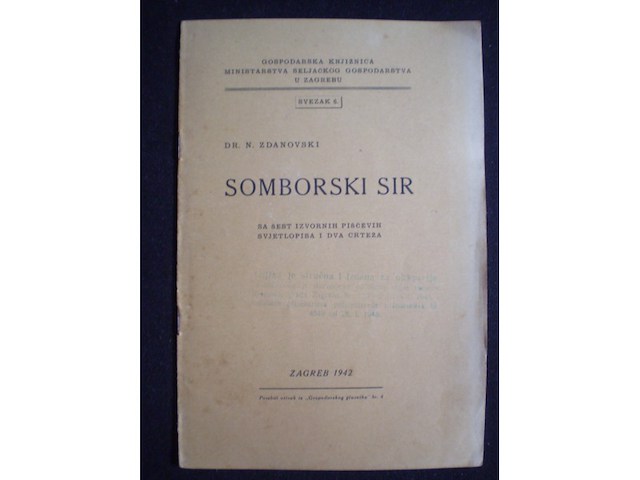 Nikola Zdanovski: SOMBORSKI SIR 1942. Zagreb