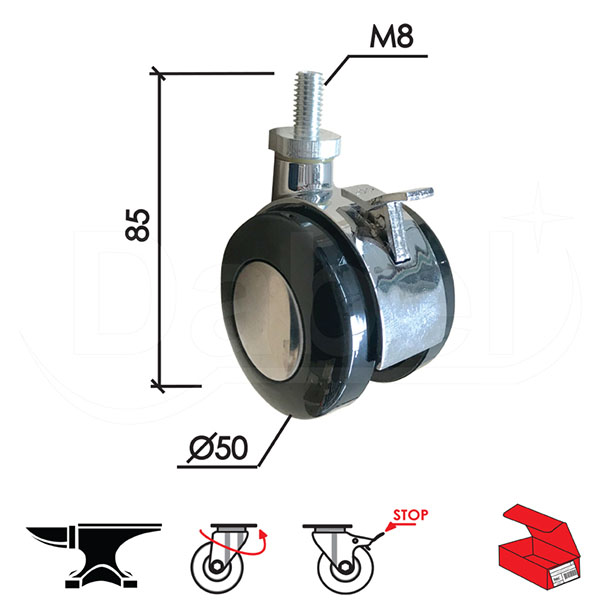 Točkić rotirajući T4109 Hr fi 50 mm sa kočnicom M=8mm