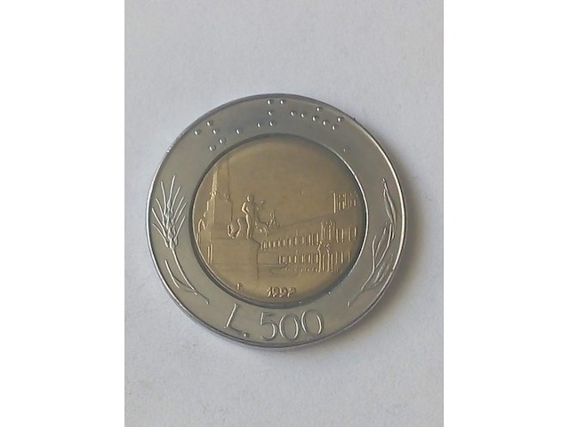 500 Lira 1992.godine - Italija - Bimetal - LEPA -