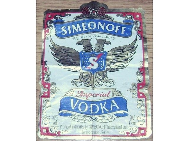 Etiketa `Simeonoff` Imperial Vodka Rusija