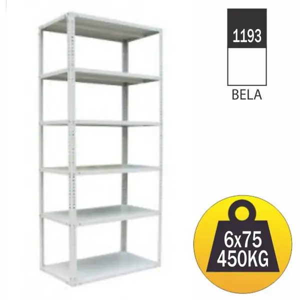 Metalna polica bela 450kg 180x75x30cm