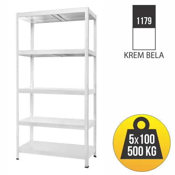 Metalna polica krem bela 500kg 180x100x40cm