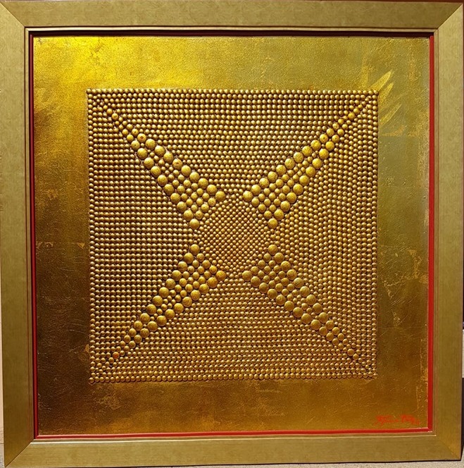 Milost svetlosti, Dusko Trifunovic, sa 116×116 cm, bez 101×101 cm, metalne nitne pozlata i ulje na lesonitu, sertifikat, 236000 dinara