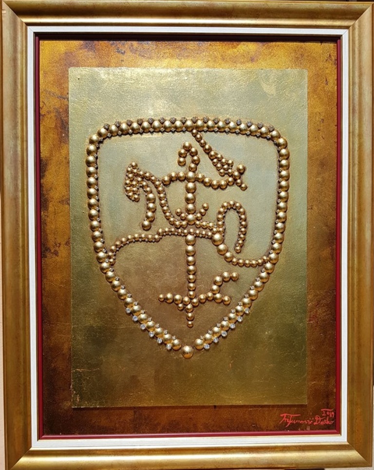 Koren moci, Dusko Trifunovic, sa 90×7 cm, bez 77×58 cm, metalne nitne pozlata i ulje na lesonitu, sertifikat, 1.200 eura