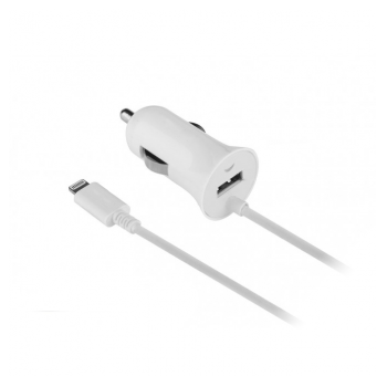 Auto Punjac univerzalni 2u1 (iPhone Lightning + USB slot) beli 1A.