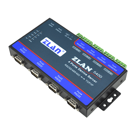 ZLAN industrijski 4-portni RS-485 serijski device server i MODBUS gateway ZLAN5443D, terminal za RS-485, 2 x LAN svič za kaskadu do 4 uređaja, 2KV izolacija, DIN metalno kućište, 9~24Vdc (kupuje s...