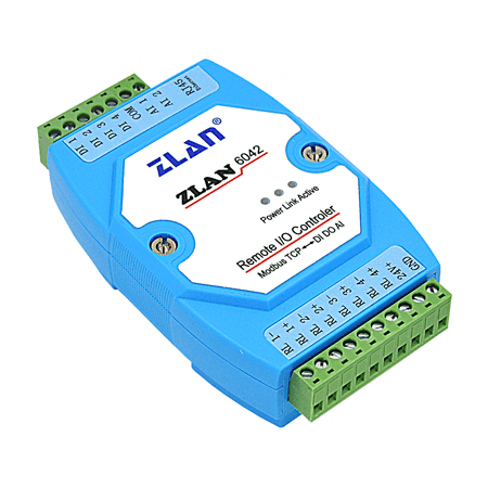 ZLAN industrijski 4-kanalni Remote I/O Ethernet MODBUS TCP/RTU kontroler ZLAN6042, 4xDI, 2xAI (0~5Vdc/4~20mA/1~10KΩ), 4xRO (5A@230Vac/30Vdc), kompaktno DIN kućište, 2KV ESD zaštita, 9~24Vdc (kupuj...