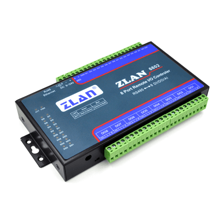 ZLAN industrijski 8-kanalni Remote I/O RS-485 MODBUS RTU kontroler ZLAN6802, 8 x DI, 4 x AI (0~5Vdc/1~10KΩ) + 4 x AI (4~20mA/1~10KΩ), 8 x RO (5A@230Vac/30Vdc), metalno kućište, 9~24Vdc (kupuje se ...