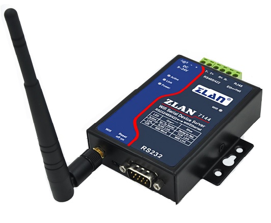 ZLAN industrijski RS-232/422/485 WiFi 2.4GHz AP/STA serijski device server i MODBUS gateway ZLAN7144, DB9 port za RS-232 i terminal za RS-422/485, 1 x LAN, RP-SMA antena, metal case, 9~24Vdc (kupu...