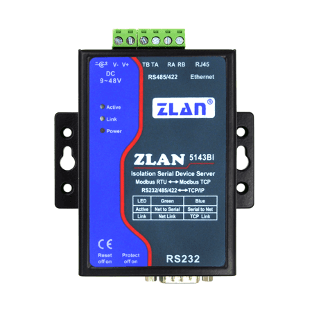 ZLAN industrijski RS-232/422/485 serijski device server i MODBUS gateway ZLAN5143BI, DB9 port za RS-232 i terminal za RS-422/485, 1 x LAN, 15KV ESD zaštita i 3KV izolacija, 9~48Vdc napajanje (kupu...