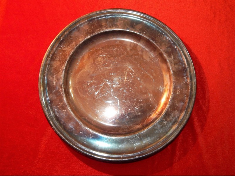 Prelep stari posrebreni tanjir, 1,1 kg, 33 cm, SNIZENO