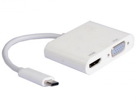 E-GREEN Adapter USB 3.1 tip C (M) - HDMI + VGA (F) beli