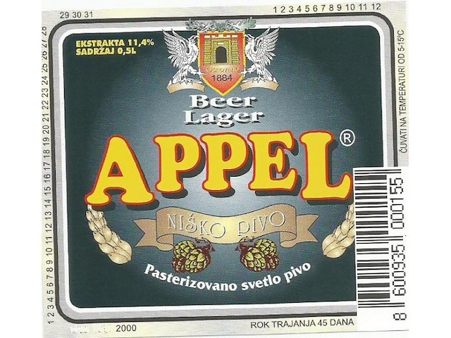 APPEL Nisko Pivo 0.5 pivska etiketa