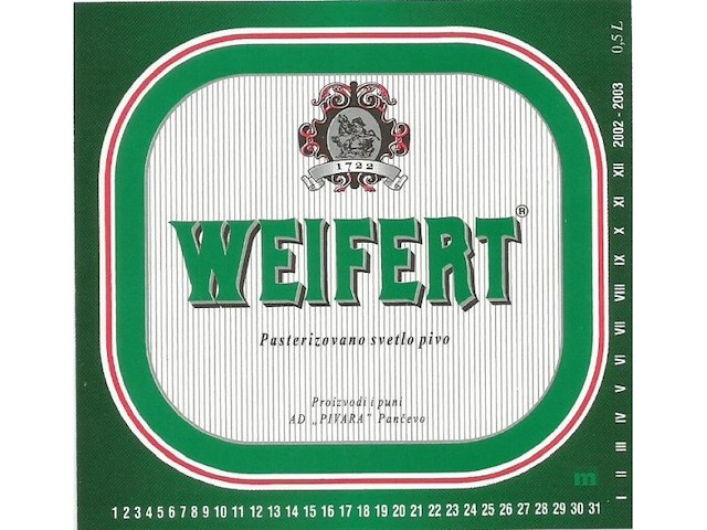 WEIFERT Pivara Pancevo pivska etiketa