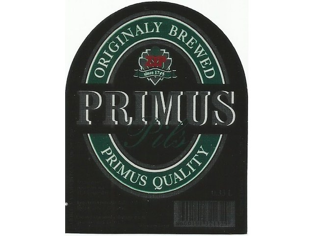 PRIMUS Pils AD ZIP Zrenjanin pivska etiketa