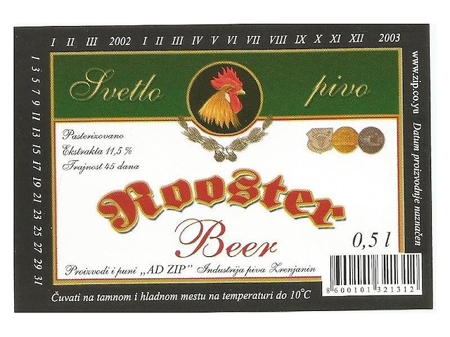 ROOSTER BEER AD ZIP Zrenjanin pivska etiketa