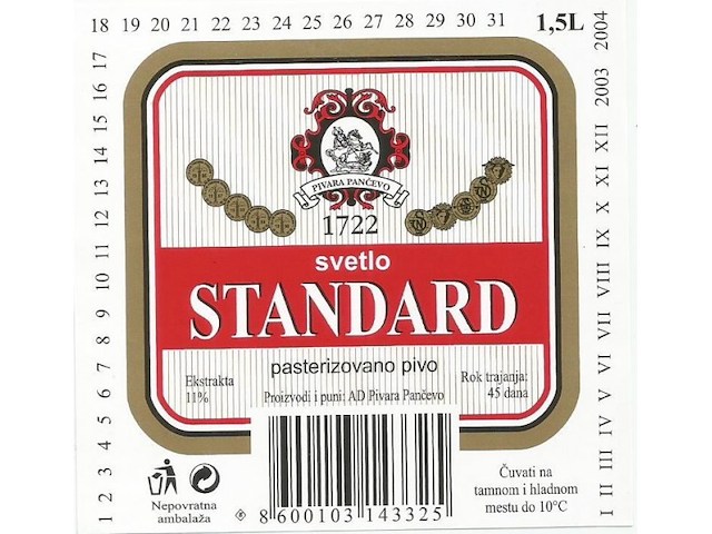 STANDARD PIVO AD Pivara Pancevo pivska etiketa