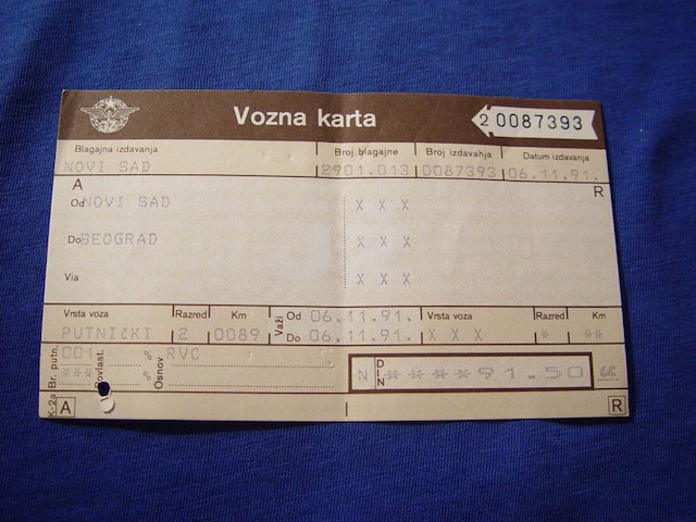 vozna karta JŽ 1991, NS BG poništena