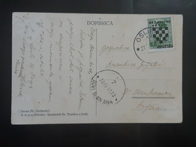 DOPISNICA / OSIJEK - NOVI SLANKAMEN 1941