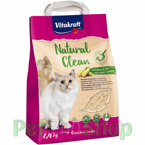 Grudvajući kukuruzni pesak za mačke Natural Clean Vitakraft 2,4kg