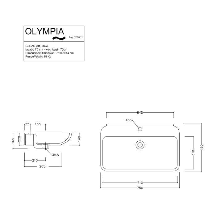 CLEAR lavabo 75 cm