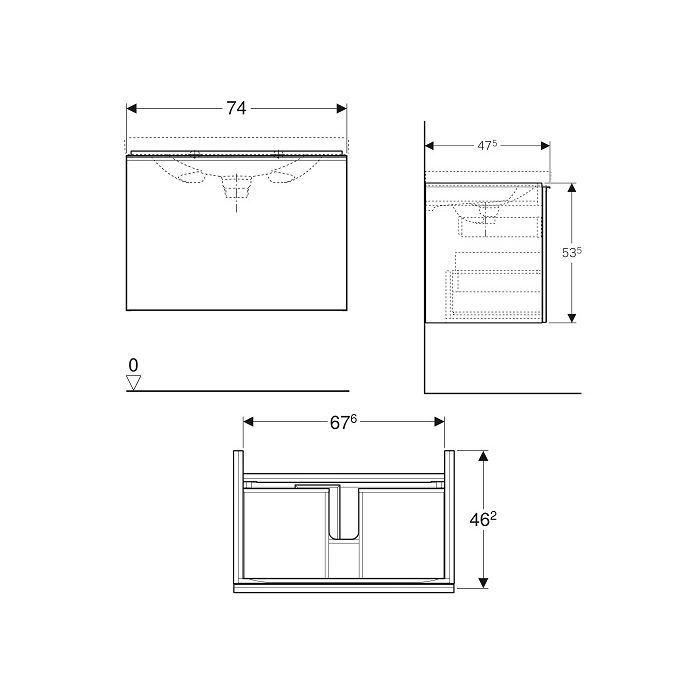 GEBERIT Acanto ormarić sa lavaboom 75 cm SIVI