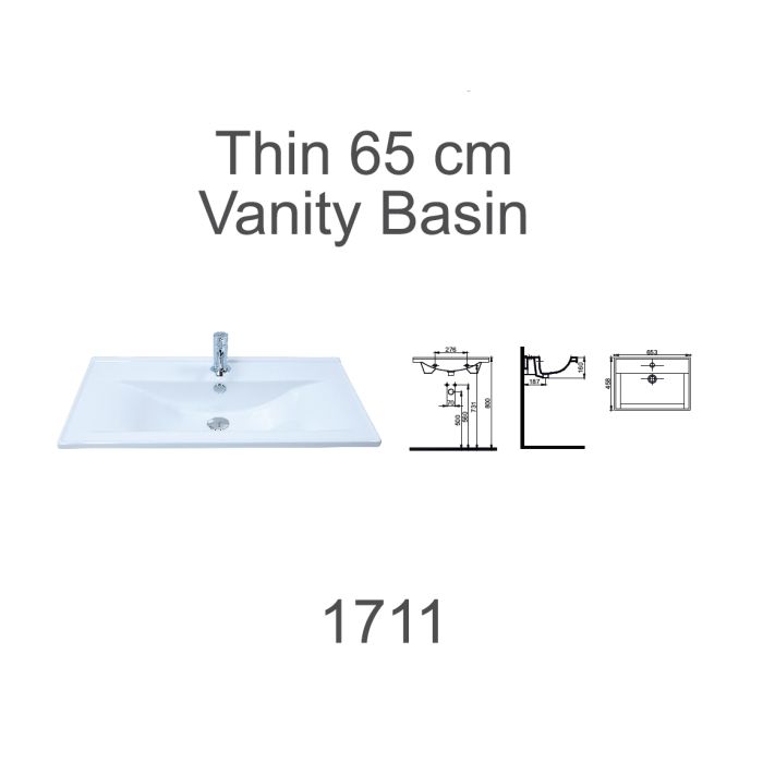 Lavabo ravan 65cm za ormarić THIN