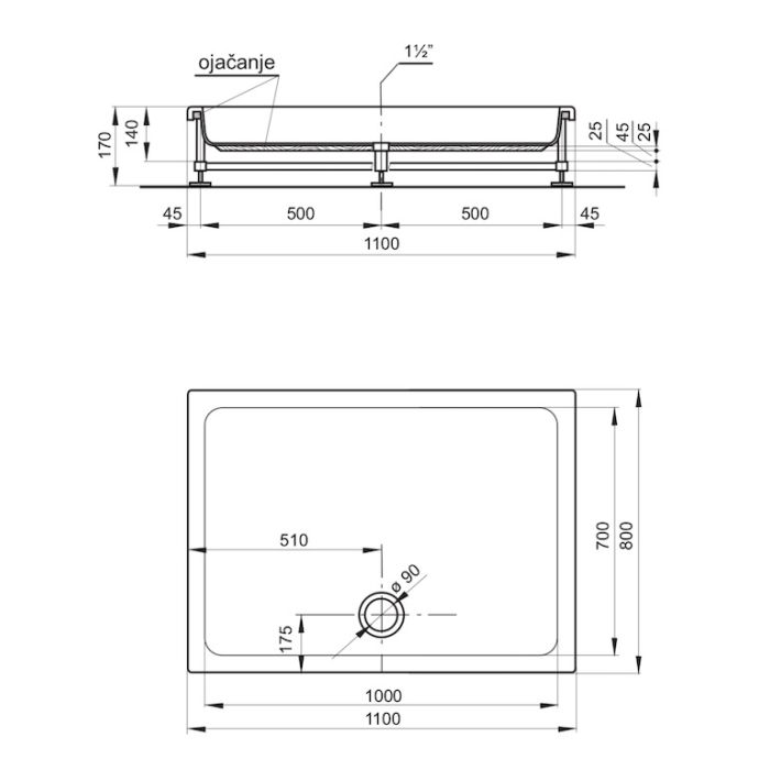 Tuš kada 110x80 K PLUTON