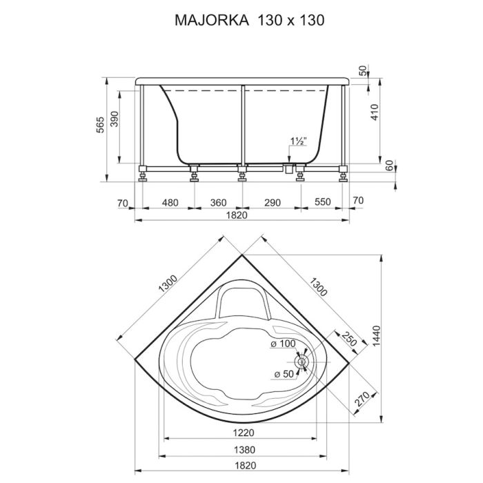 Akrilna 130x130 MAJORKA hidromasažna