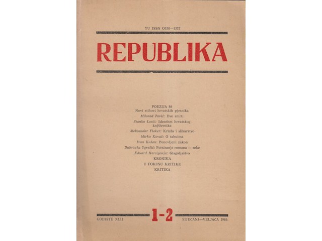 Mirko Kovač: O TABUIMA / REPUBLIKA 1-2/1986