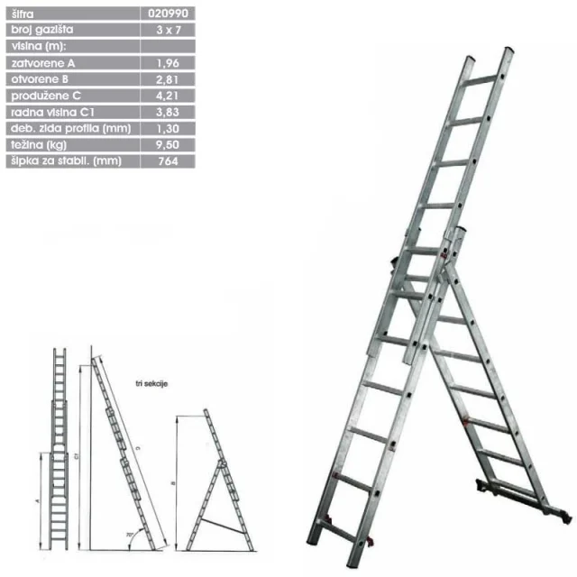 N/A merdevine aluminijumske na izvlačenje 3 x 7 ( 020990 )