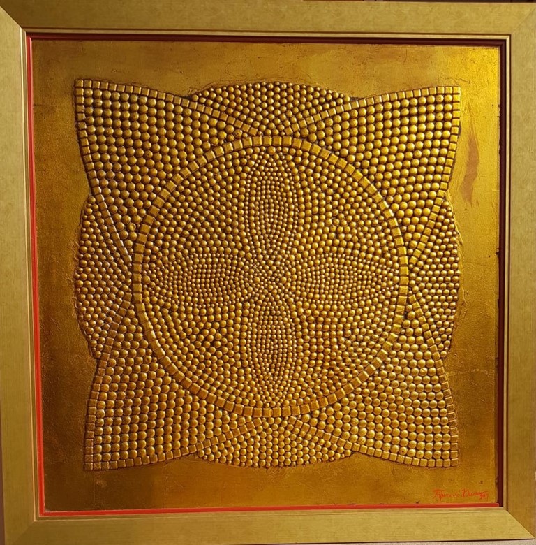 Bliskost, Dusko Trifunovic, sa 115×115 cm, bez 101×101 cm, metalne nitne pozlata i ulje na lesonitu, sertifikat, 236000 dinara
