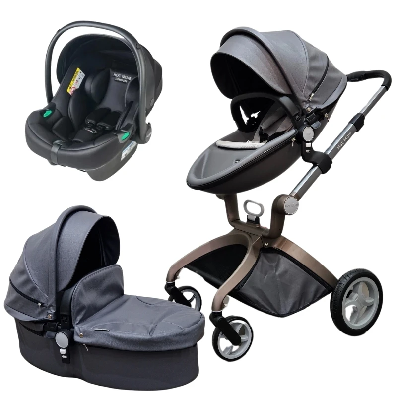 Hot Mom kolica za bebe Dark Grey 3u1, 0m+