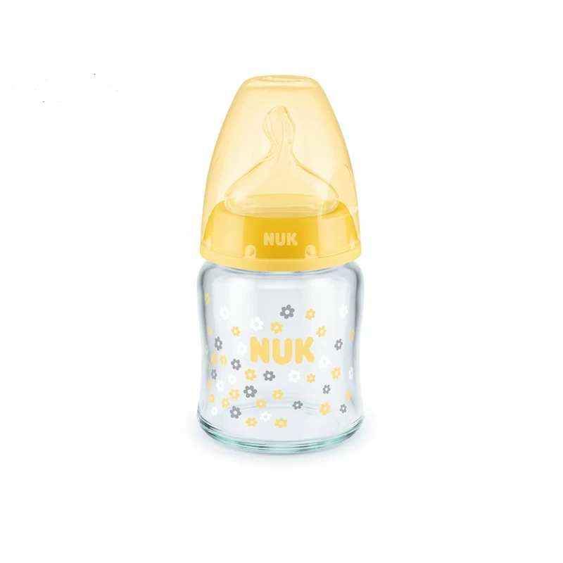 Nuk staklena flašica FC+ silikon 120ml žuta, srednji protok (M), 0-6m