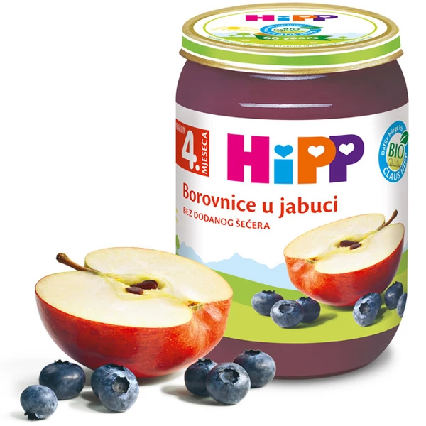 Hipp kašica jabuka s borovnicom i bananom 190g, 4m+