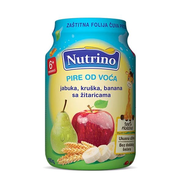 Nutrino pire od voća jabuka, kruška, banana sa žitaricama 190g, 6m+