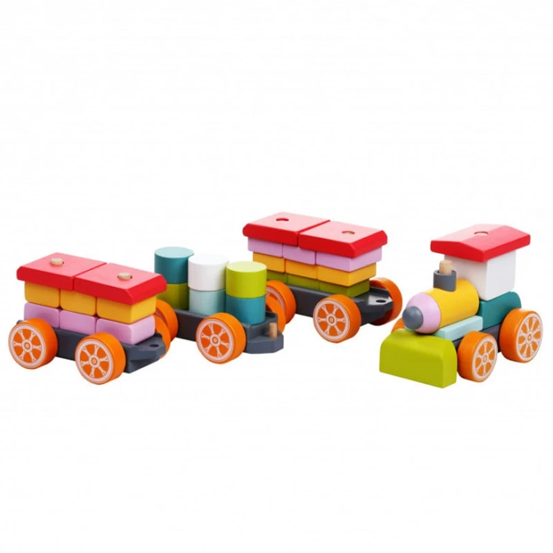 Cubika drvena igračka vozić Duga, 15 elemenata