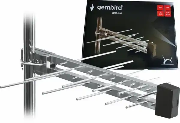 GMB-20E sa kutijom **Gembird Antena Loga UHF sa RF-Konektorom, 2 elemenata, duzina 39cm, 6dB alu 381