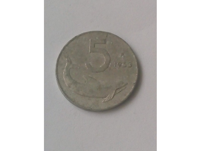 5 Lira 1953.g - Italija - Delfin -