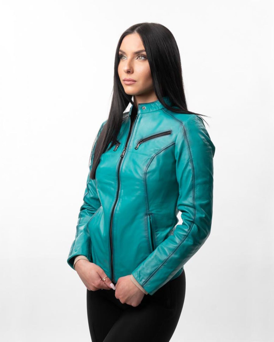 Ženska kožna jakna – Lara – Tirkiz