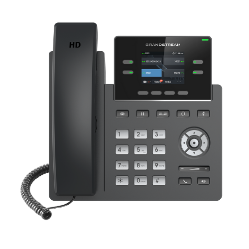 Grandstream GRP2612P Carrier-grade 4-line/2-SIP VoIP HD telefon, podesivi 2.4" TFT color LCD 320x240 displej, 16 Virtual Multi-Purpose (VPK) i BLF tastera, 2 x UTP porta 10/100Mb/s, PoE