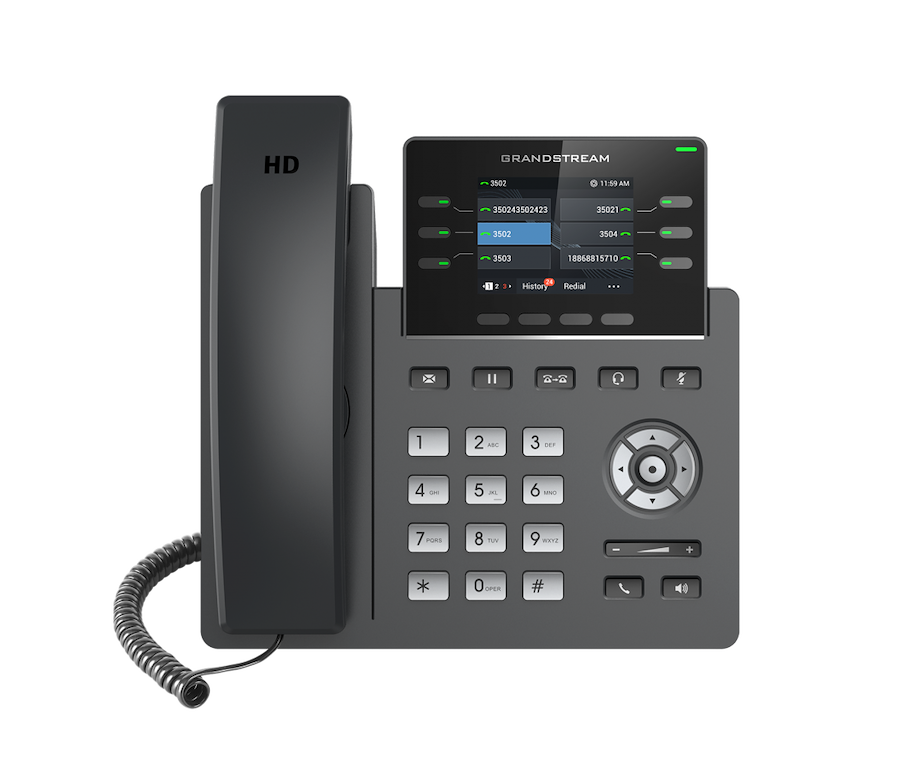Grandstream GRP-2613 Carrier-grade 6-line/3-SIP VoIP HD telefon, podesivi 2.8" TFT color LCD 320x240 displej, 24 Virtual Multi-Purpose (VPK) i BLF tastera, 2 x Gigabit UTP porta, PoE