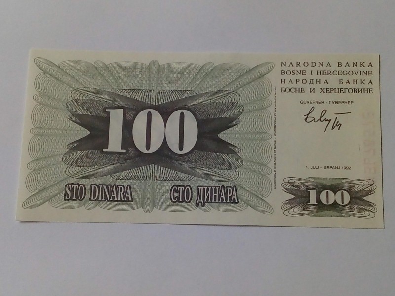 100 Dinara 1992.godine - BIH - ODLICNA -