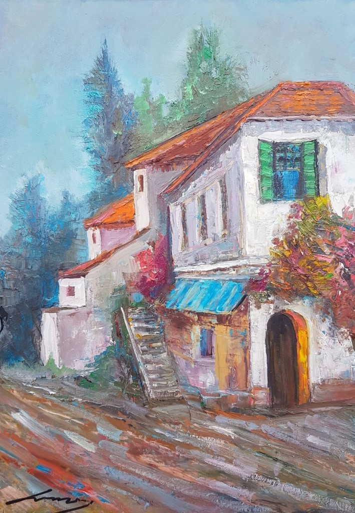 Kuća, ulje na platnu, 50×70 cm, Ivan Vanja Milanovic. sertifikat, 17700 dinara